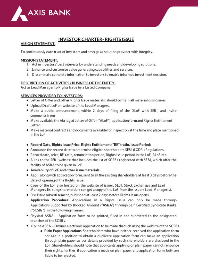 Investor Charter Rights Issue | PDF | Securities (Finance) | Stocks