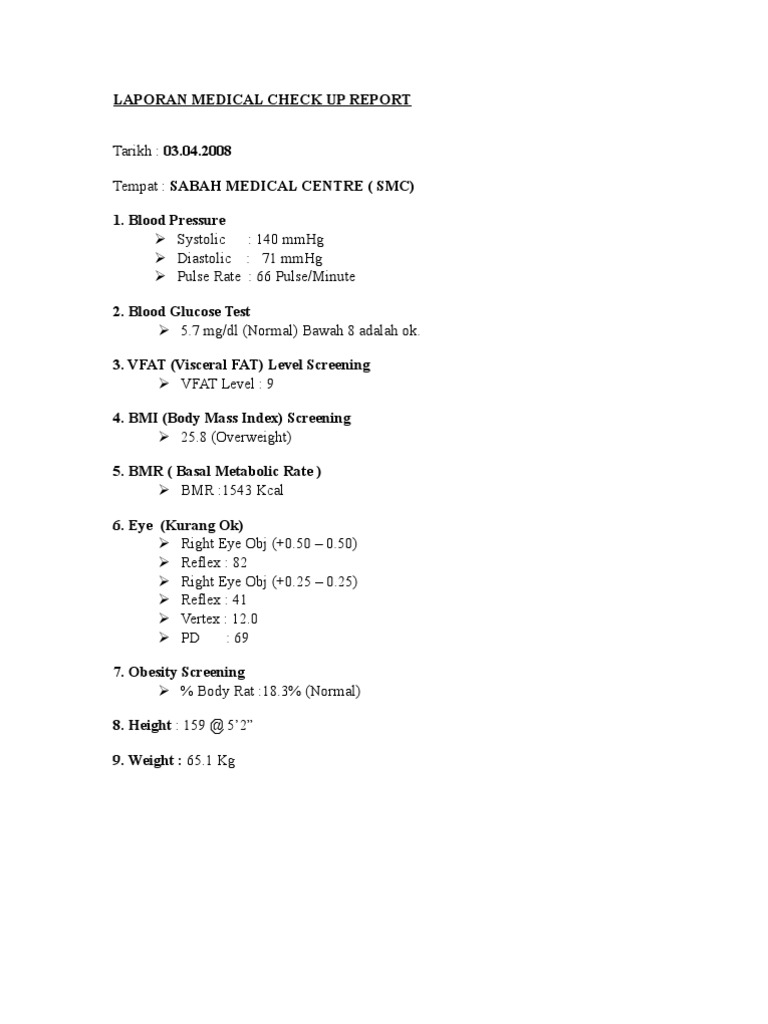 Medical Check-Up Report Summary | PDF | Self-Improvement