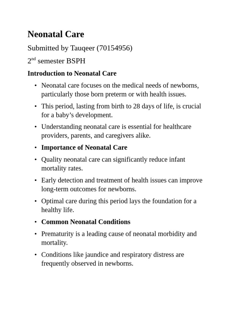 Essential Guidelines for Neonatal Care | PDF | Neonatal Intensive Care ...