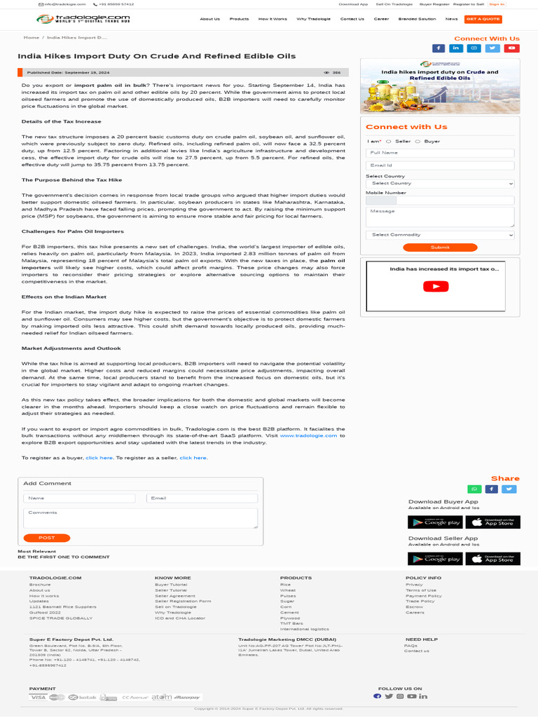 Tradologie Com Lp News Detail India Hikes Import Duty on Crude and Refined Edible Oils | PDF ...