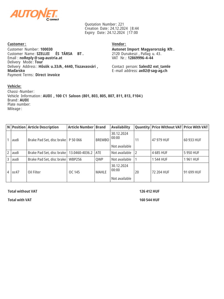 Quotation 221 Export | PDF