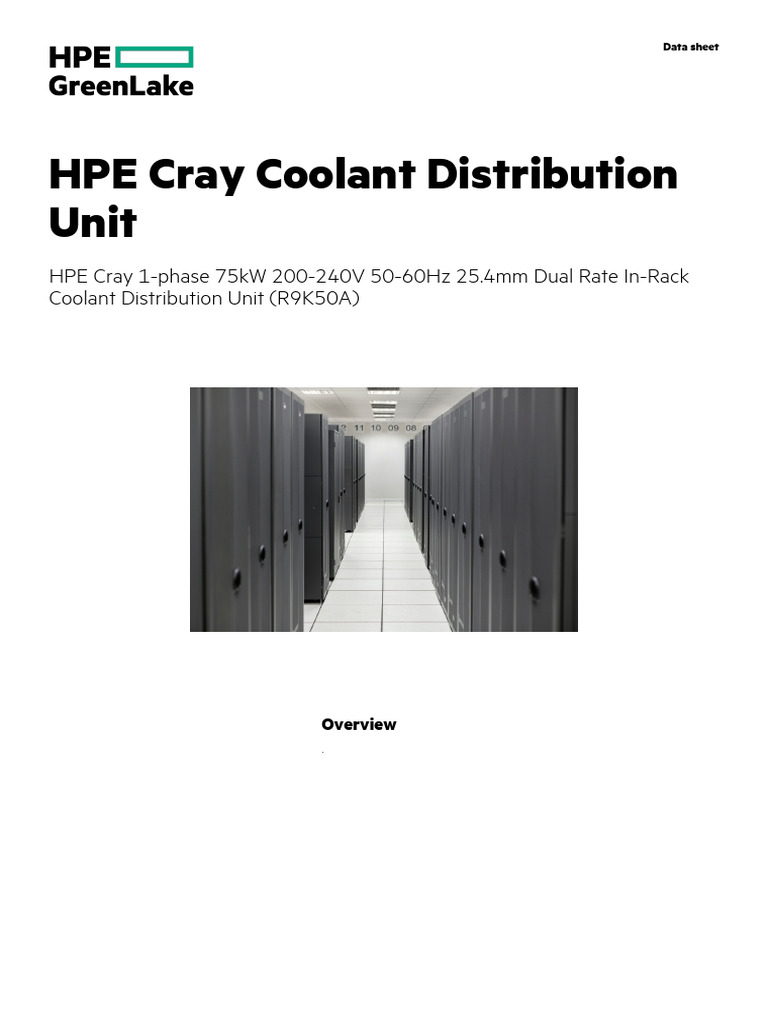 HPE Cray 1-Phase 75kW 200-240V 50-60Hz 25.4mm Dual Rate In-Rack Coolant ...