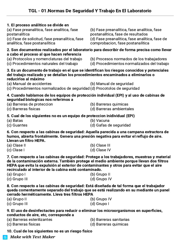TGL - 01.normas de Seguridad Y Trabajo en El Laboratorio1729940476260 | PDF | Dióxido de carbono ...