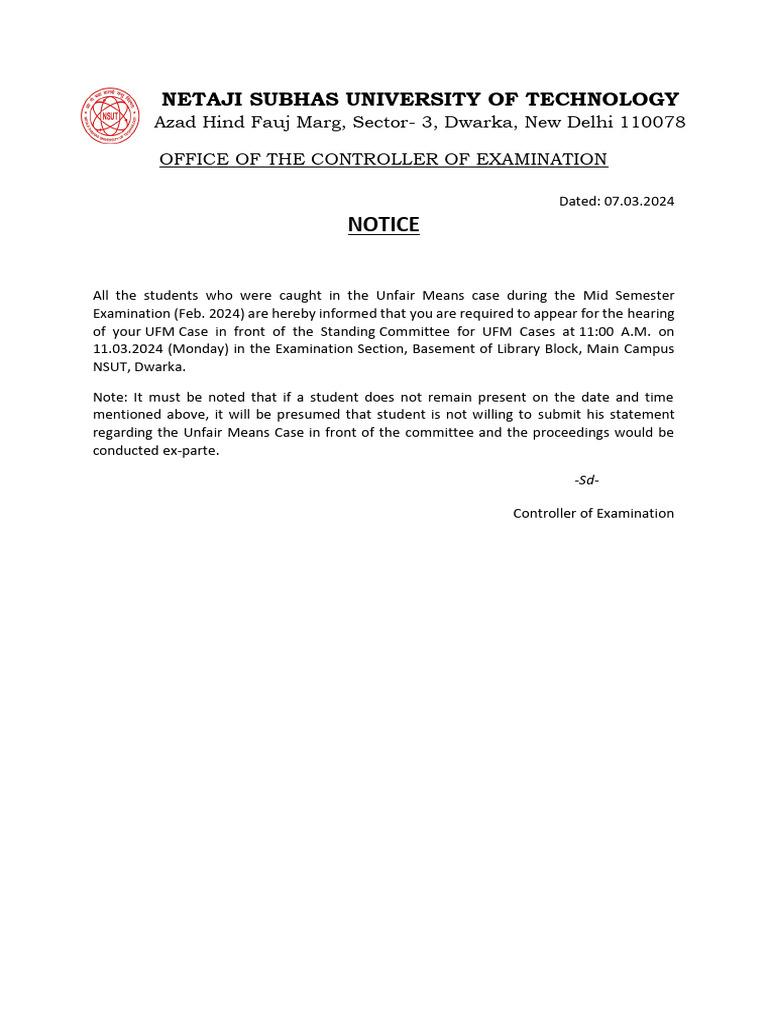 UFM Notice For Students | PDF