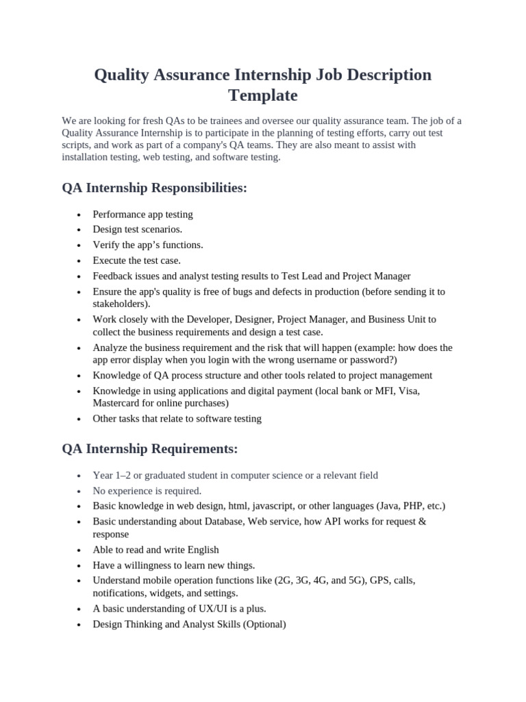 Quality Assurance Internship Overview | PDF | Software Testing ...