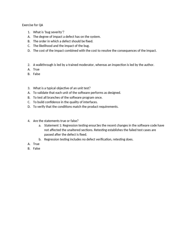 Exercise for QA | PDF