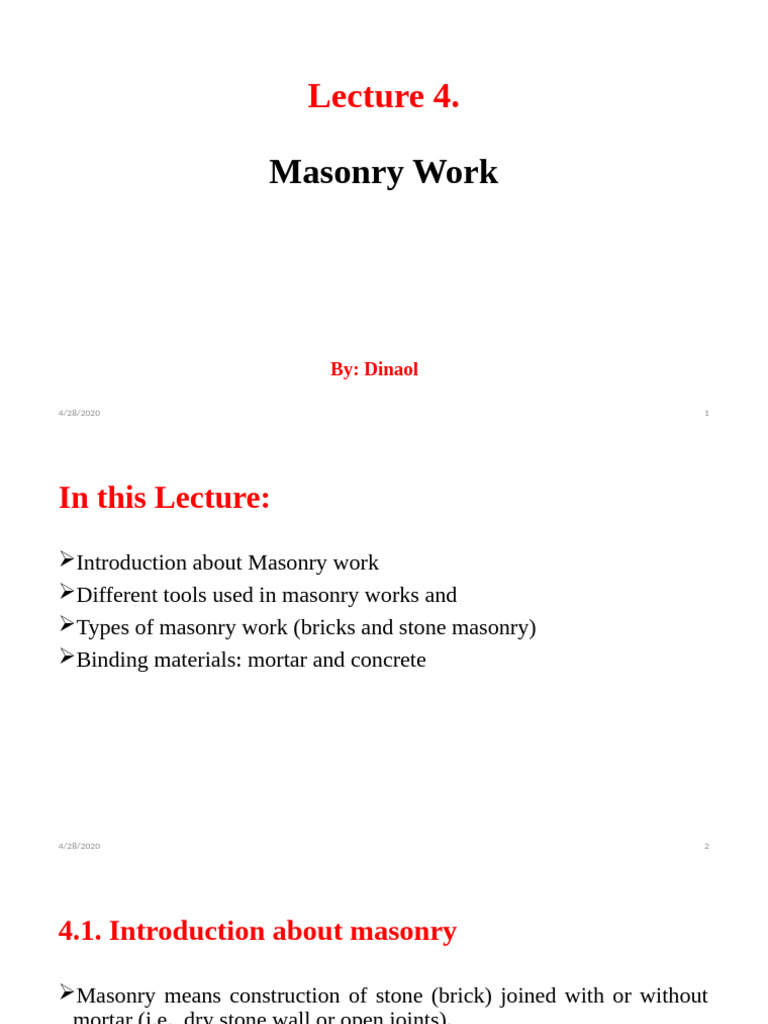 Lecture 4. Sanitary Construction | PDF | Masonry | Concrete