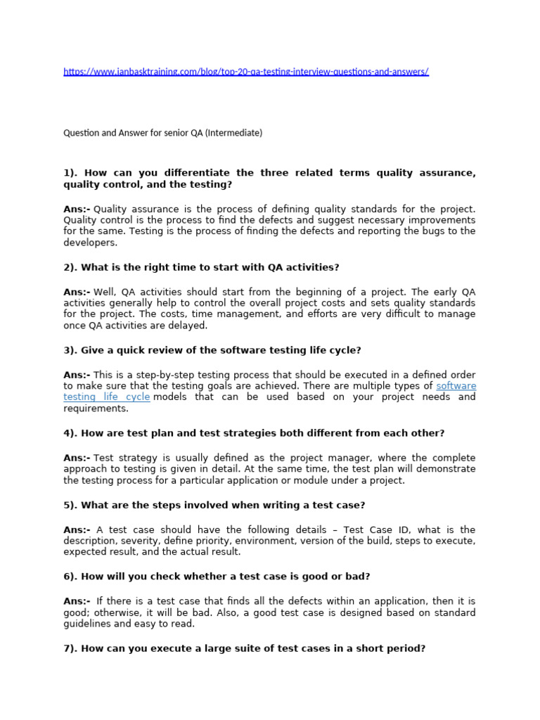 Senior QA Question and Answer | PDF | Software Testing | Quality Assurance