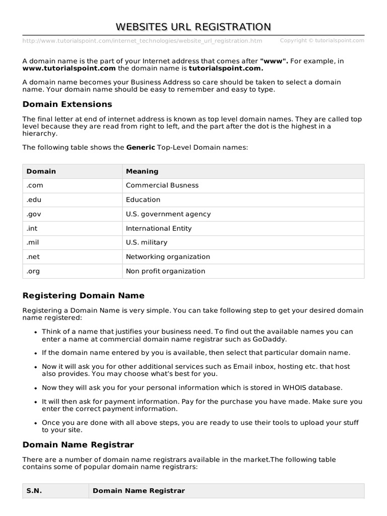Website Url Registration | PDF | Domain Name | Internet Architecture