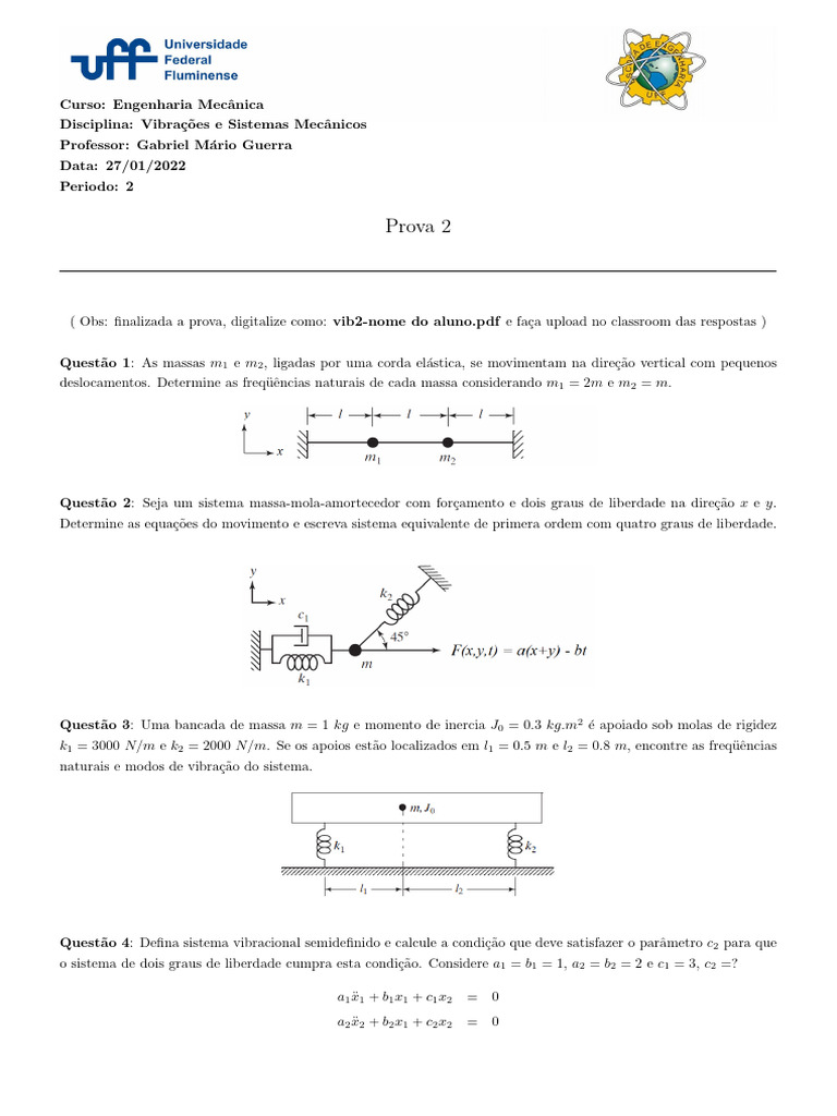 Prova2 2021 2 Vibracoes Gabarito | PDF