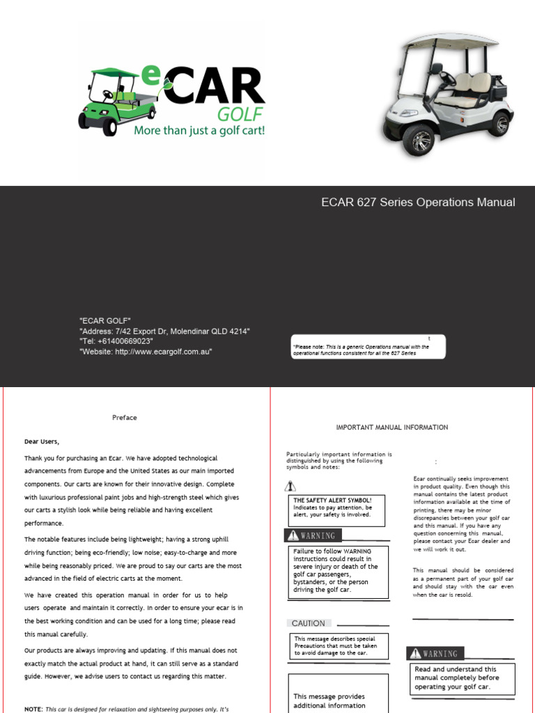 ECAR 627 Series Golf Cart Manual | PDF | Brake | Car