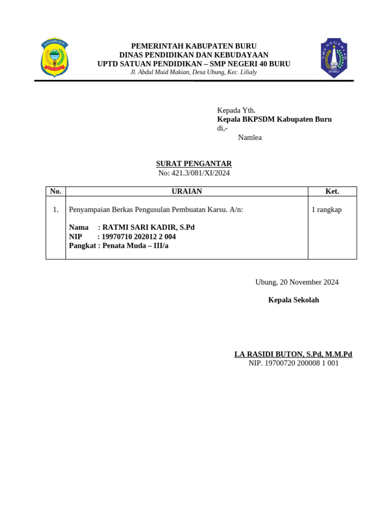 Surat Pengantar Karsu | PDF