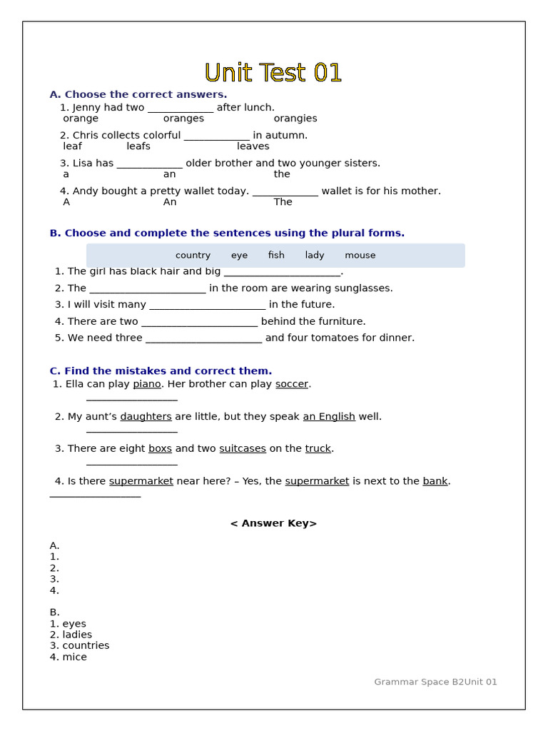 Grammar Space 2 - Unit Test 01 | PDF