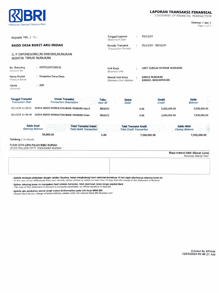 RKDD Desa Bukit Aru Indah | PDF