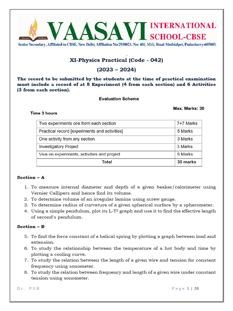 Class 11 Physics Practical Manual 2023 | PDF | Pendulum | Tension (Physics)