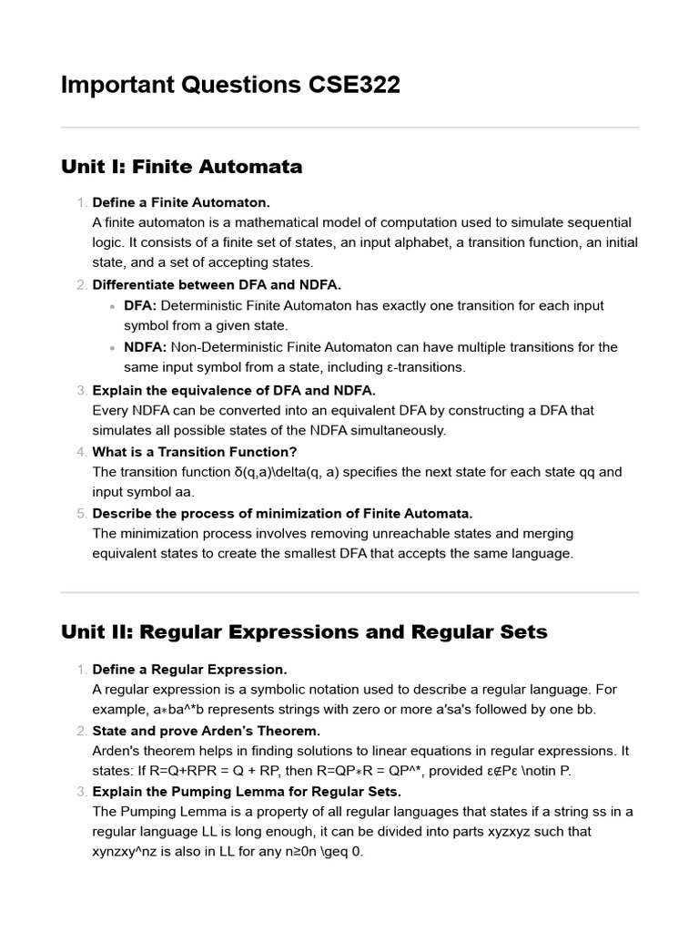 Important Questions CSE322 | PDF | Automata Theory | Computational Complexity Theory