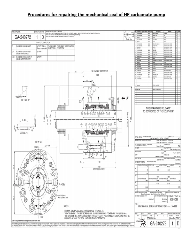 Mechanical Seal of HP Carbamate Pump | PDF