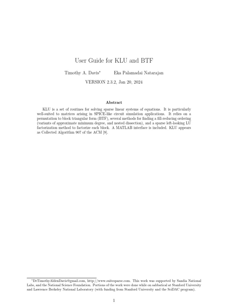 KLU UserGuide | PDF | Matrix (Mathematics) | Mathematics