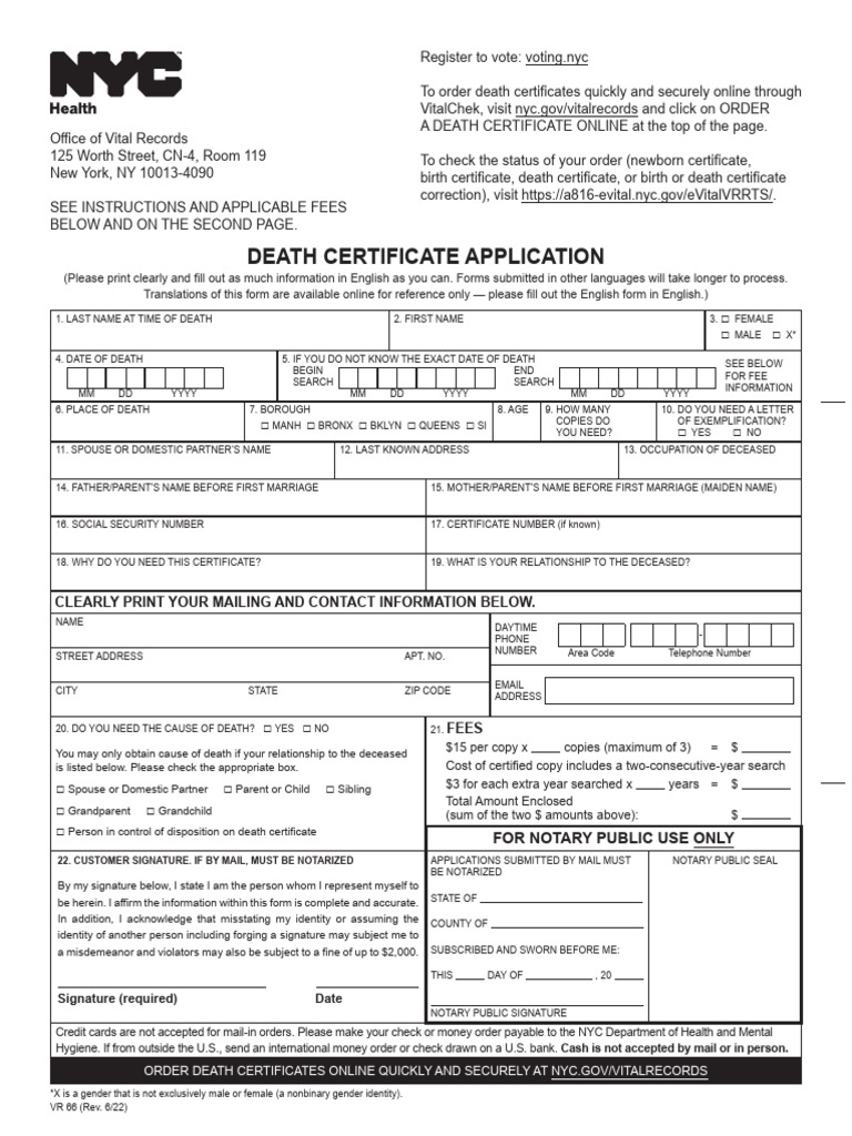 Death Certificate Application | PDF | Identity Document | Notary Public
