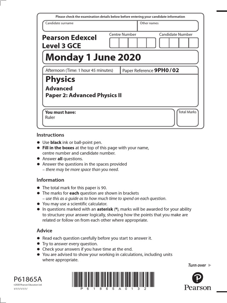 June 2020 QP - Paper 2 Edexcel Physics a-level | PDF | Nuclear Fusion ...