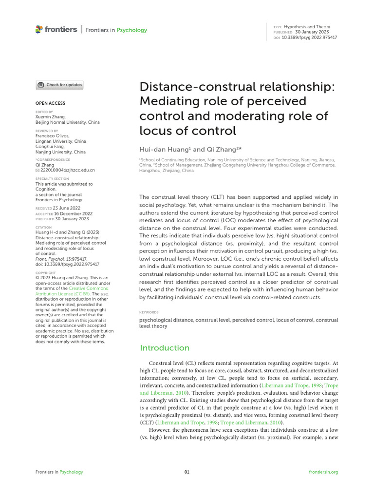 Distance-Construal and Control Dynamics | PDF | Psychology ...