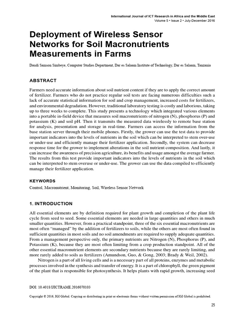 Deployment of Wireless Sensor Networks F | PDF | Plant Nutrition | Soil