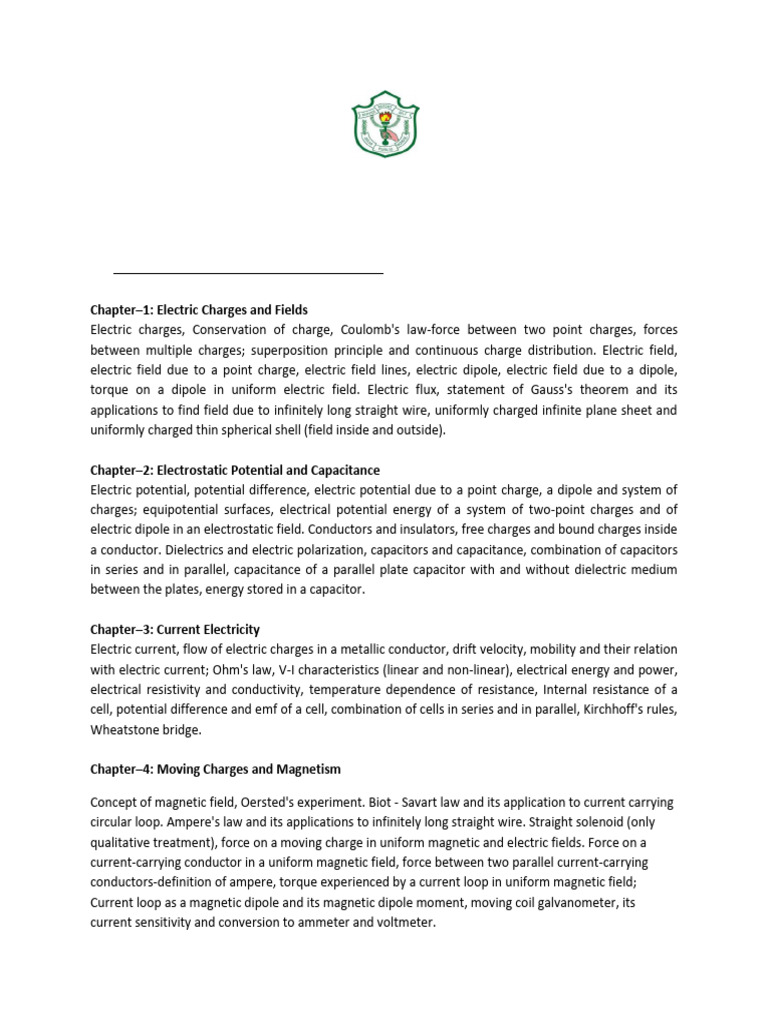 Physics Class XII Syllabus 2024-25 | PDF | Optics | Magnetic Field