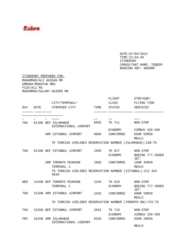ITIN MR MUHAMMAD ALI HASSAN X 4 | PDF | Civil Aviation | Airliner
