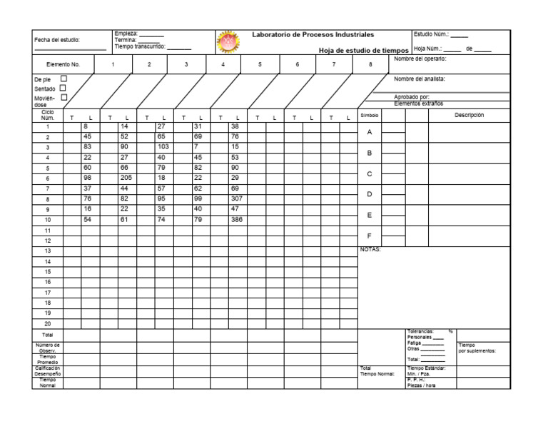 Ejemplo Cronometraje Método Continuo | PDF