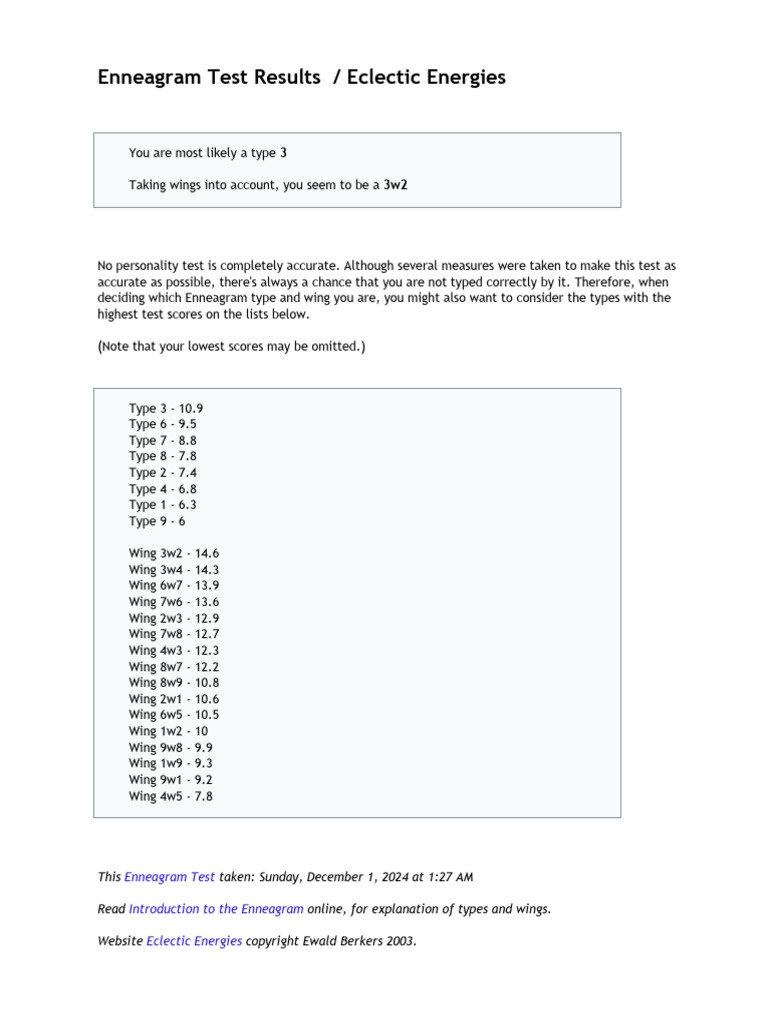 Enneagram Test | PDF