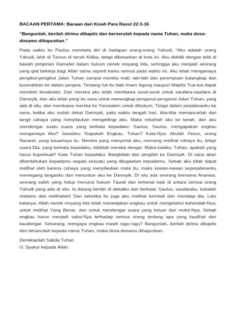 Bacaan Pertama | PDF