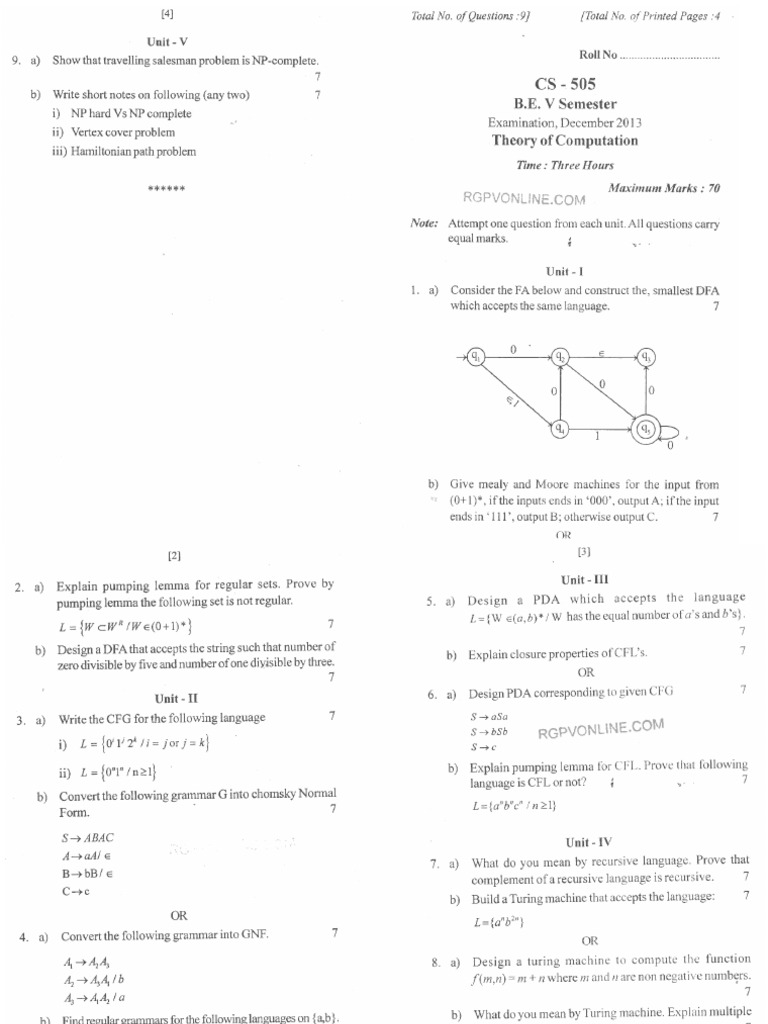 Cs 505 Theory of Computation Dec 2013 | PDF