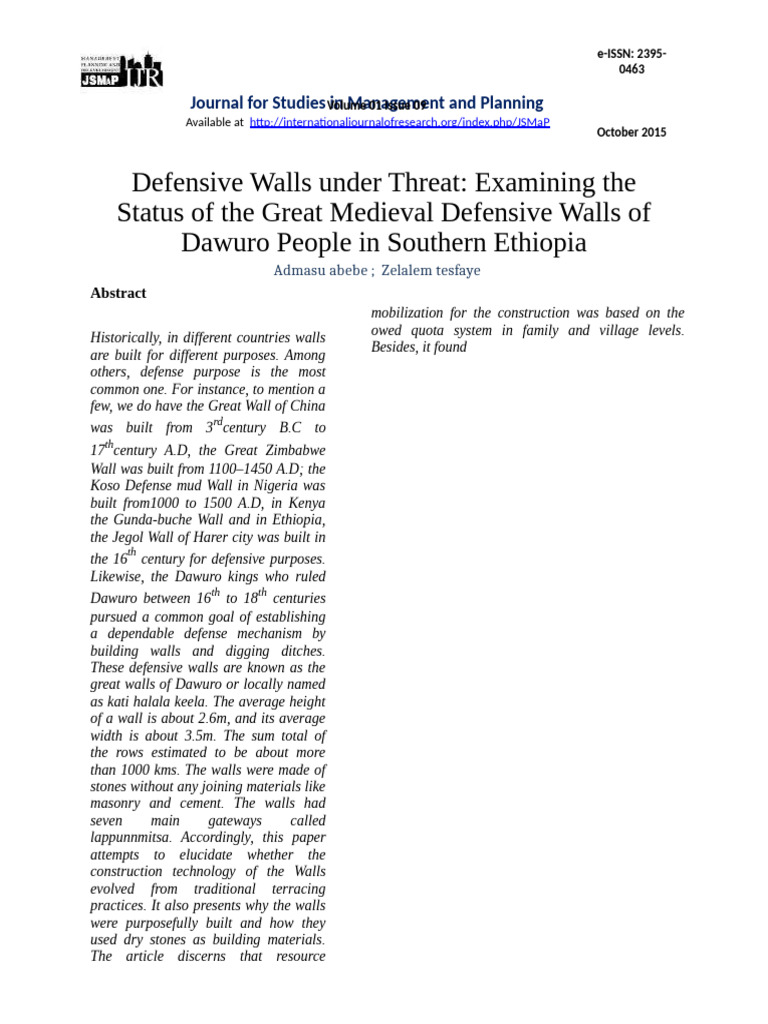 Dawuro Defensive Walls Overview | PDF | Ethiopia | Methodology