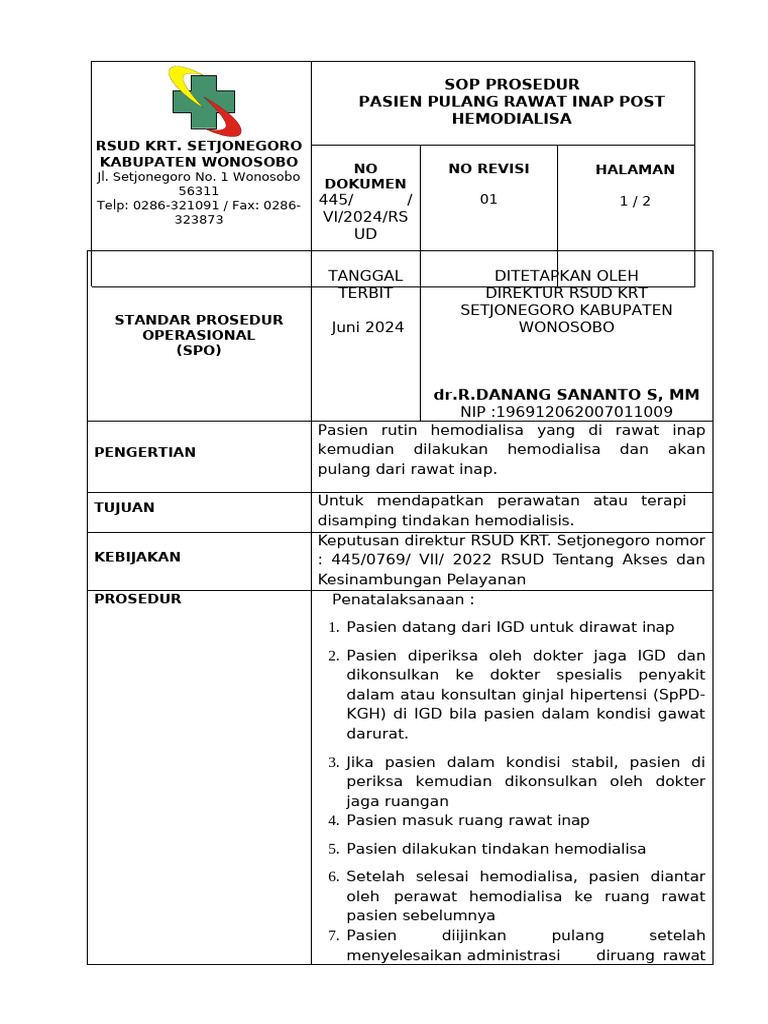 SPO PS HD PULANG pasca ranap (1) | PDF