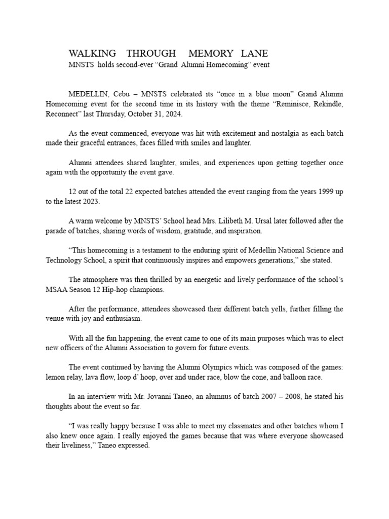 Roleda - Alumni Homecoming - News | PDF