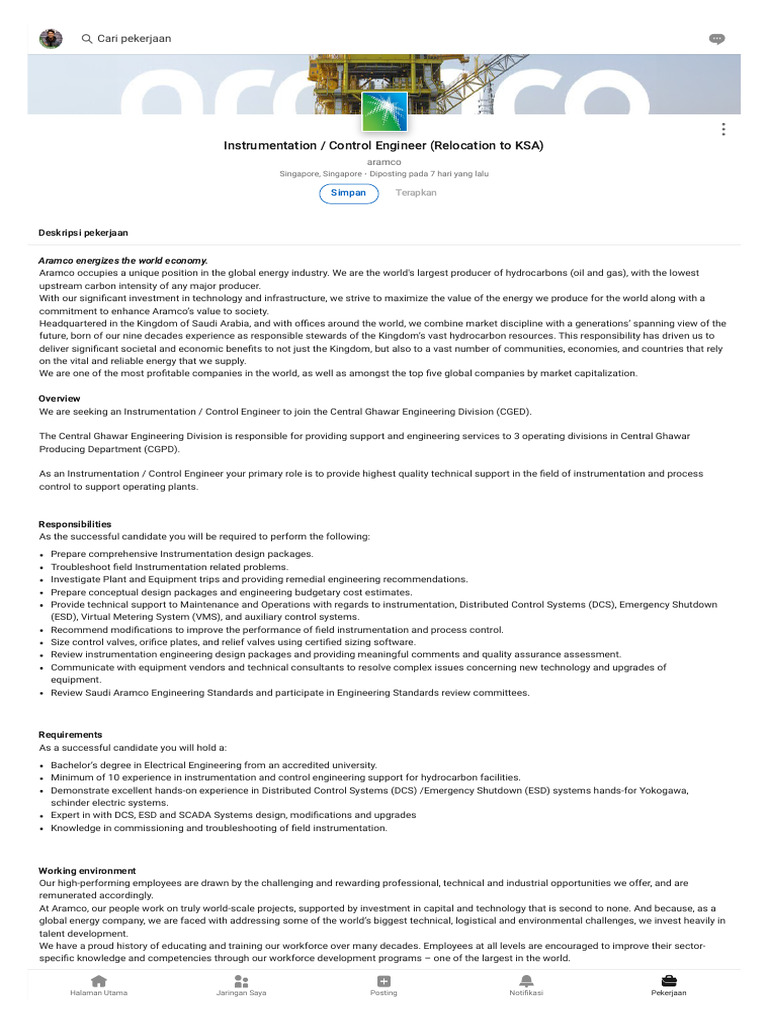 Instrumentation - Control Engineer (Relocation To KSA) - Aramco | PDF | Economies