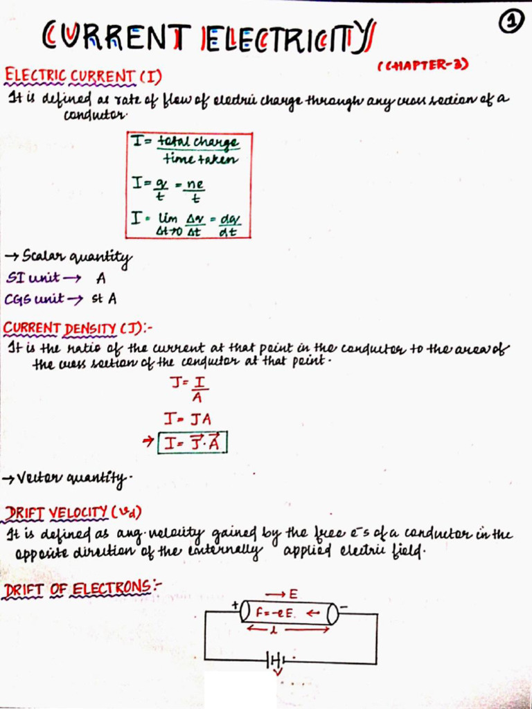 Current Electricity Notes | PDF | Physics | Electrical Resistance And ...