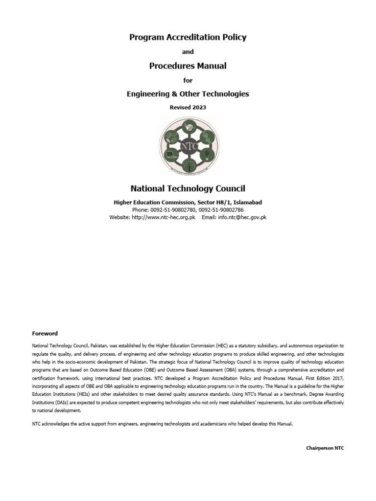 NTC Accreditation Manual-Revised 2023 | PDF | Curriculum | Engineering
