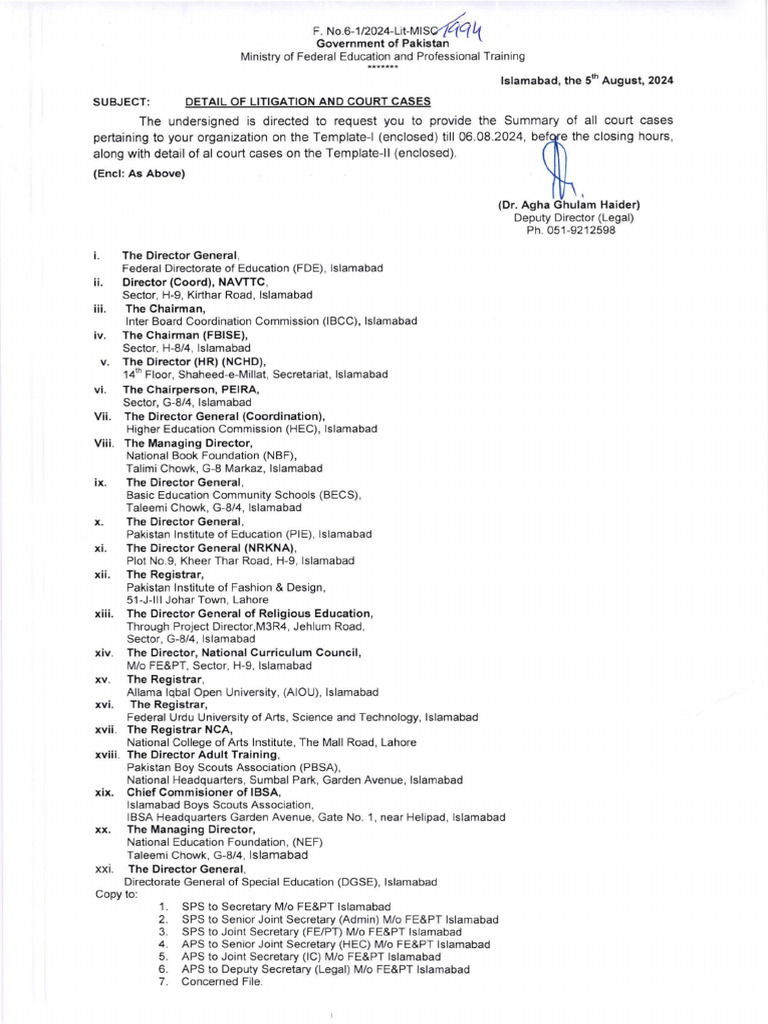 Details of Litigation and Court Cases Template - I and II | PDF
