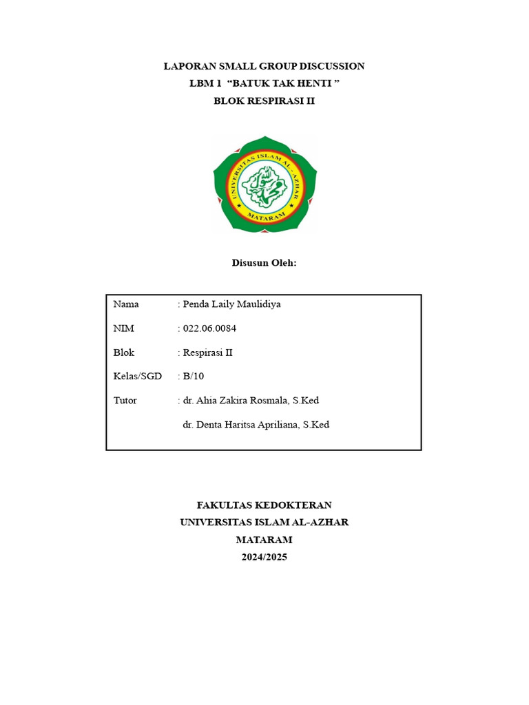 Penda Laily Maulidiya_022.06.0084_B (Laporan SGD LBM 1 Blok Respirasi 2) | PDF