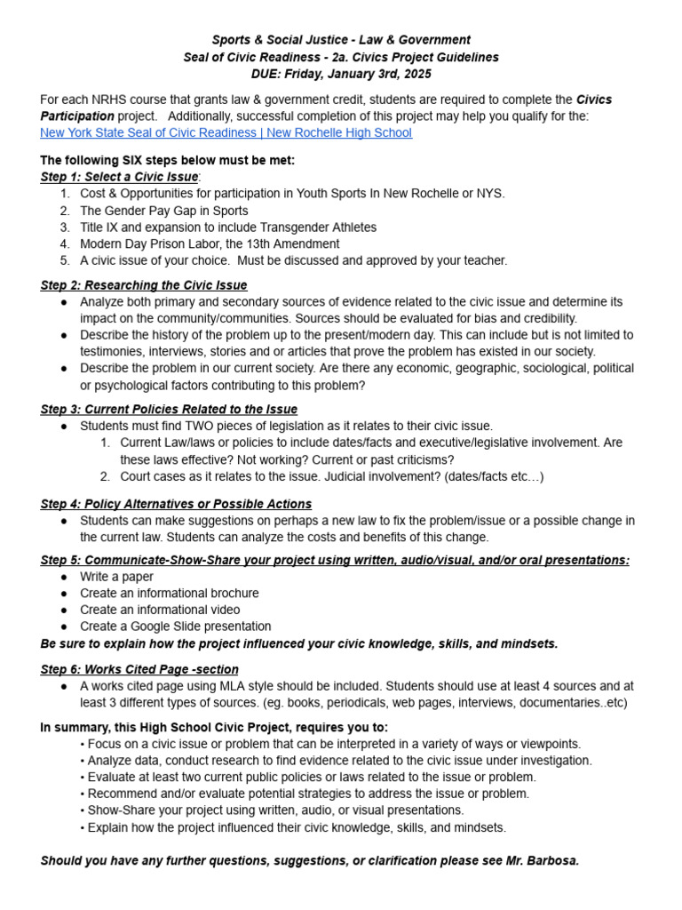 Sports & Social Justice Civics Project 2024-25 | PDF | Title Ix ...