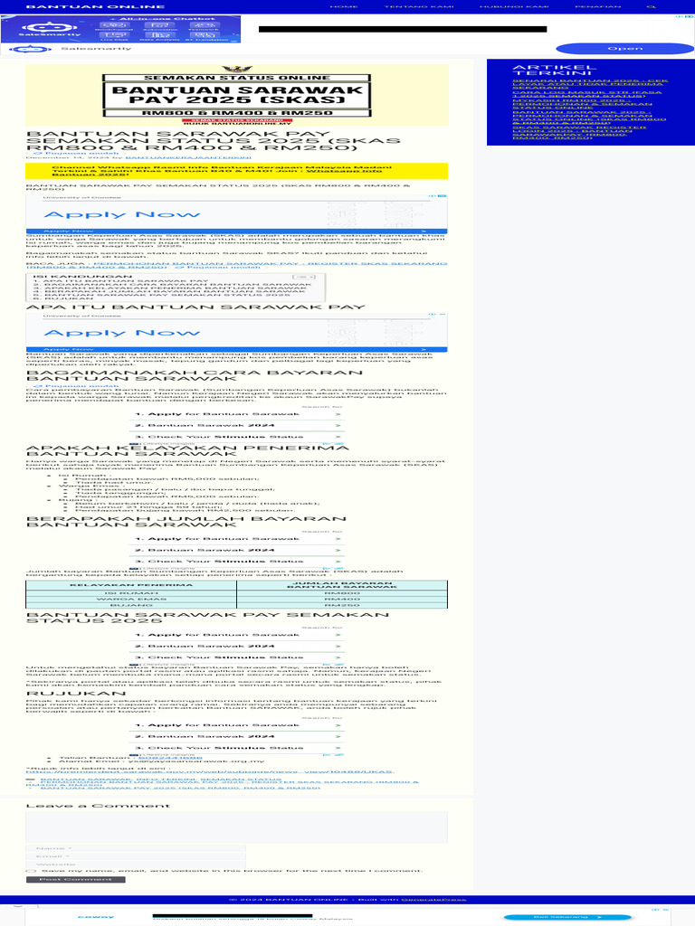 Bantuan Sarawak Pay Semakan Status 2025 (Skas RM800 & RM400 & RM250) Bantuan Online | PDF