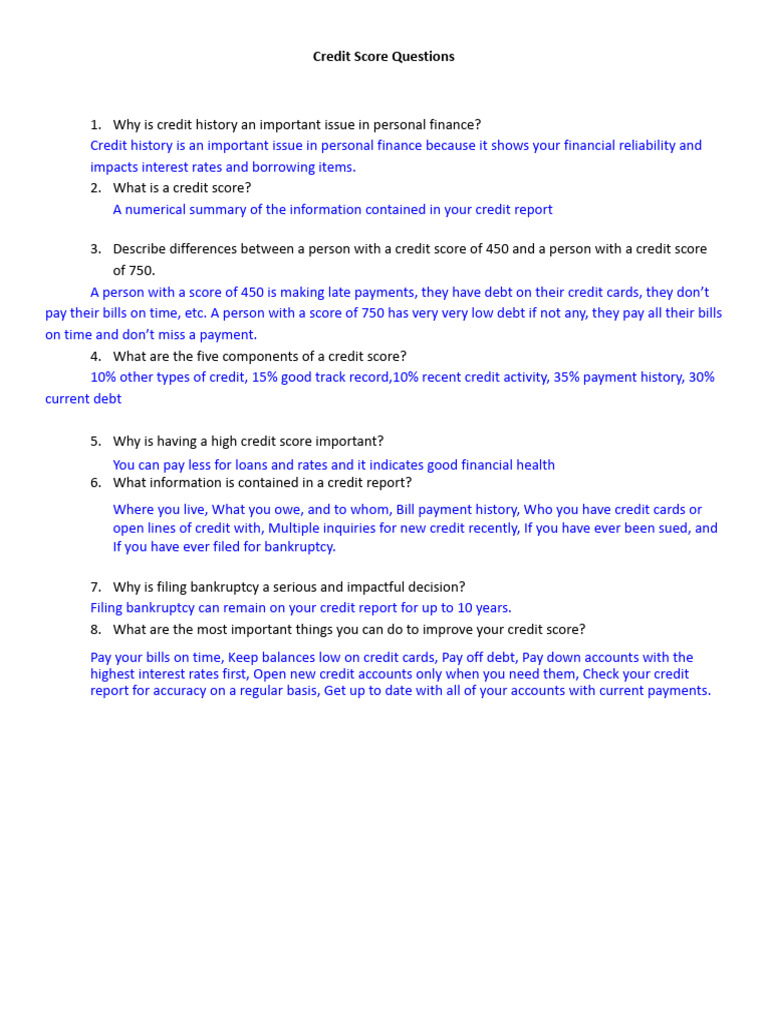 Emrey Valentin - Credit Score Questions | PDF