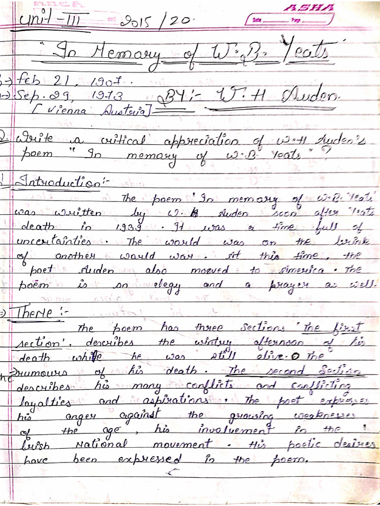 In memory of WB Yeats poem | PDF