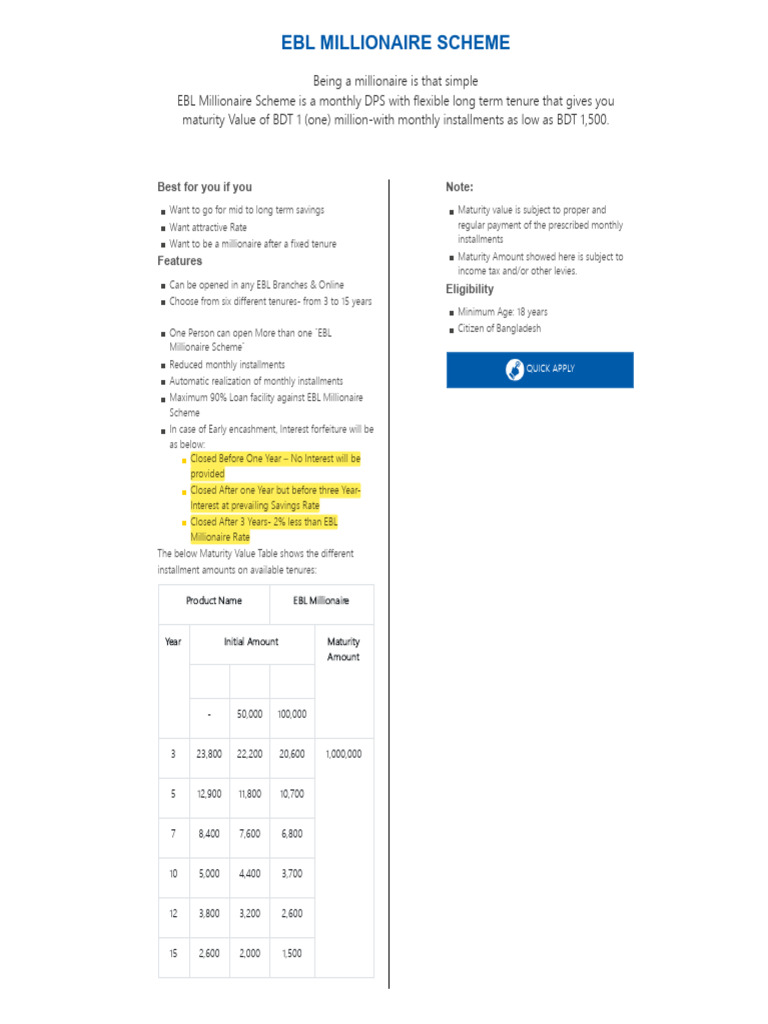 EBL Millionaire Scheme | PDF | Interest | Financial Services