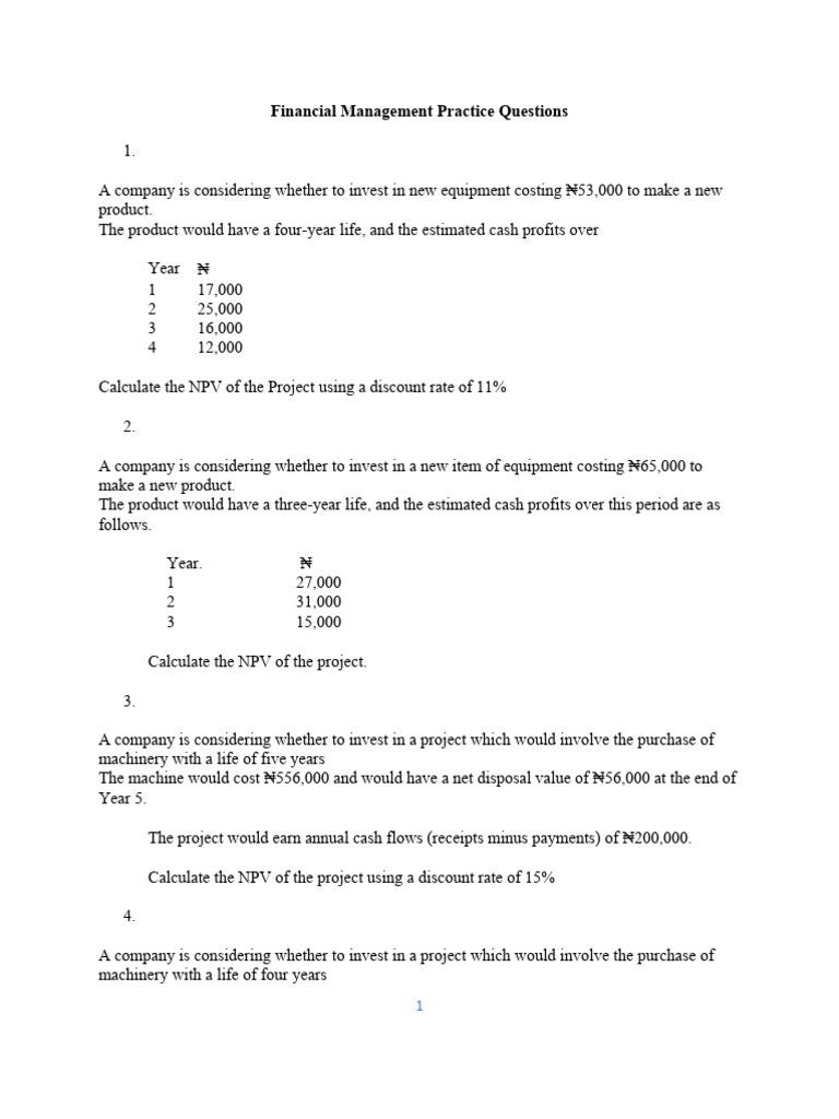 Financial Management Practice Question | PDF | Cost Of Capital | Net Present Value