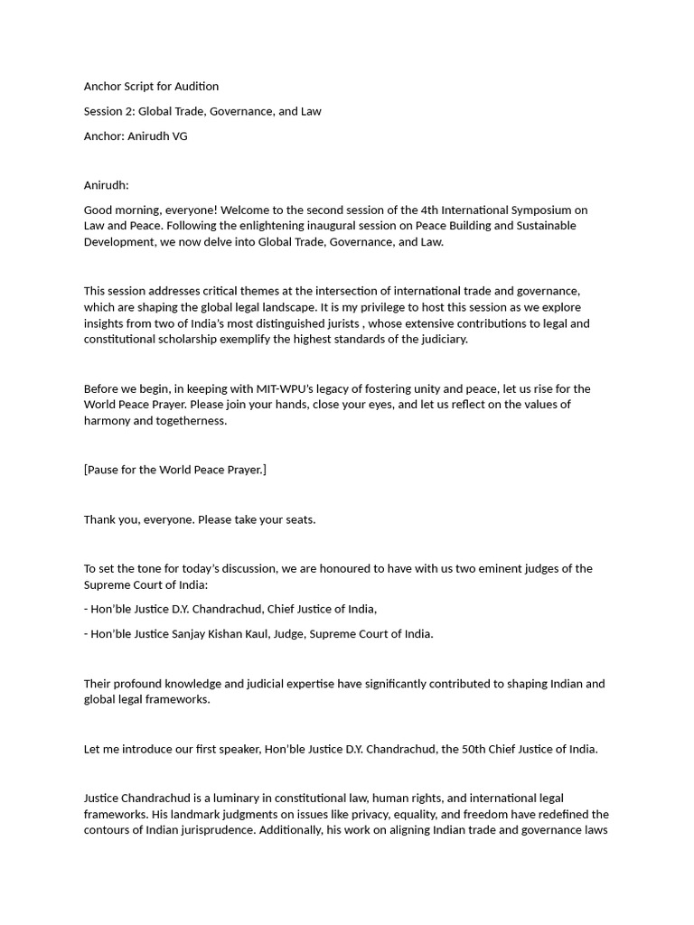 Anchor Script for Audition ISLP | PDF | Judge | Supreme Court Of India