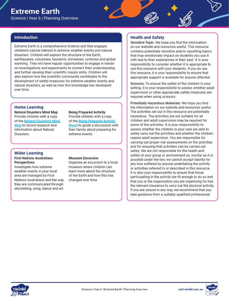 Year 6 Science Extreme Earth Planning Overview - Ver - 1 | PDF ...
