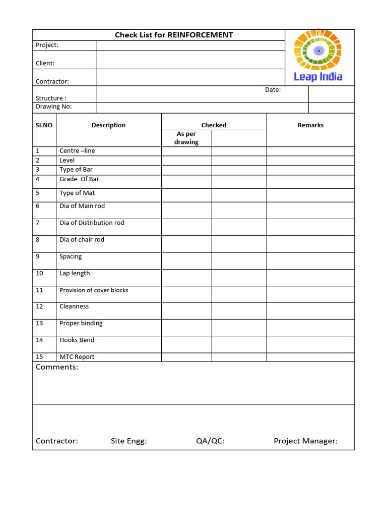 Check List For Reinforment | PDF