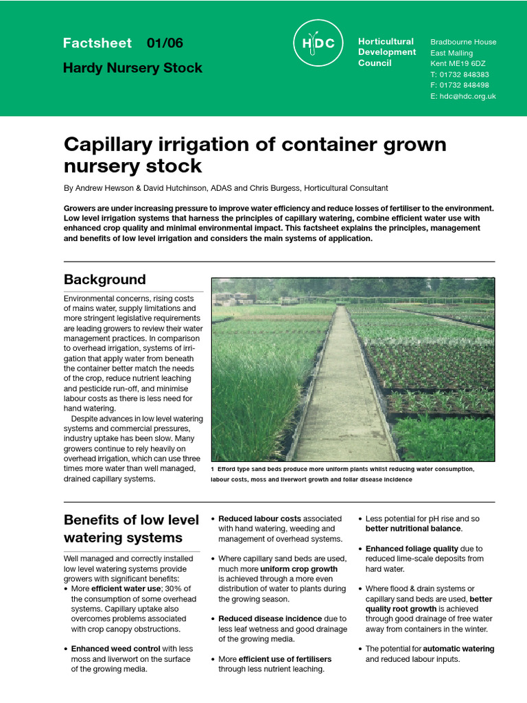 Capillary irrigation of container grown nursery stock | PDF ...